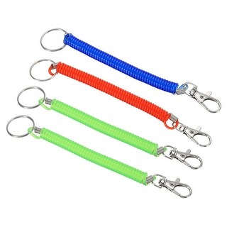 6.7" Spiral Retractable Spring Coil Keychain, 4 Pack Key Ring, Red Green Blue - Red Green Blue ...